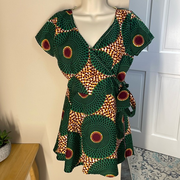 Handmade | Dresses | Handmade Retro Print Wrap Dress | Poshmark